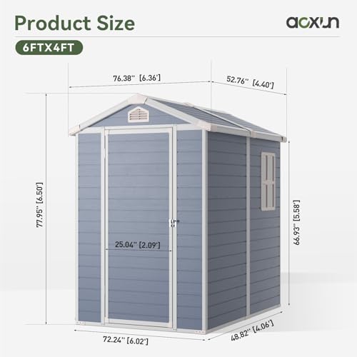 Aoxun 6x4FT Resin Outdoor Storage Shed with Floor, Plastic Garden Shed with Lockable Door and Window, Tools House to Store Patio Furniture, Bike Accessories, Garbage Can and Lawn Mower - Grey