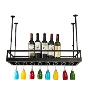 ceiling glass rack industrial vintage floating shelf,adjustable height,ceiling mounted hanging bottle holder,stemare holder,for bar home kitchens,black