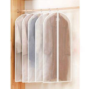 5 pcs garment bag travel suit dress storage clear cover full zipper coat carrier, garment bags for travel, translucent suit bag for hanging clothes, suits