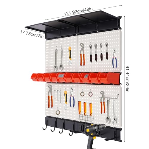 Erhdexzhg Tool Storage Kit, Garage Storage Wall Organizer, Tool Storage Rack,Wall Mount Garden Tool Organizer,Tool Holder for Hanging Rake Broom Mop Snowboard,Yard Shed Organizer Rack