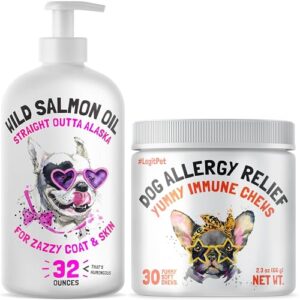 allergy relief chews for dogs & immune & digestive supplement 30 soft treats and wild alaskan salmon oil for dogs & cats 32 oz