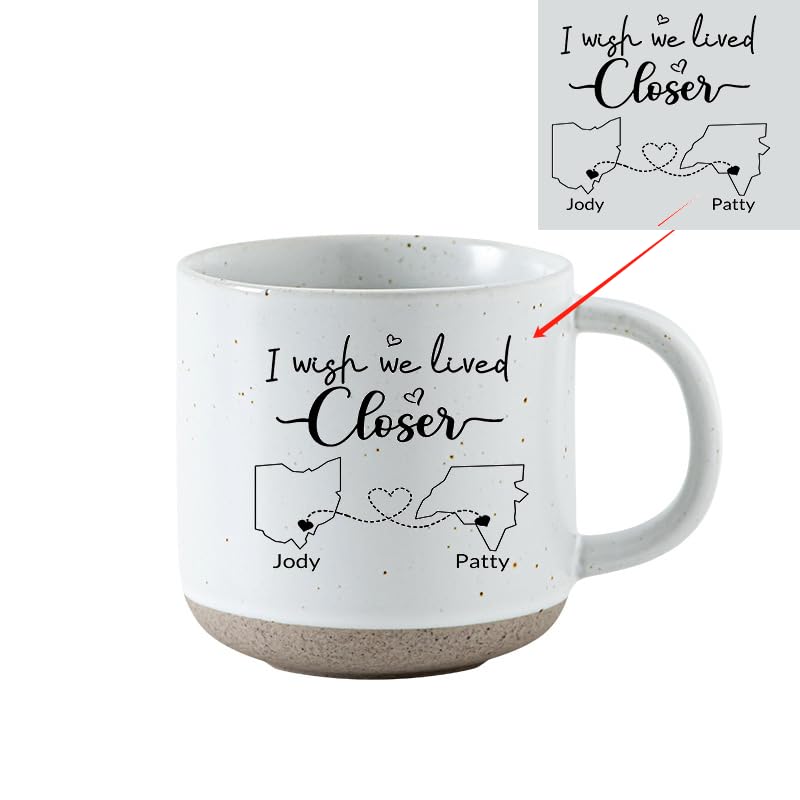 I Wish We Lived Closer, Personalized Bestie Coffee Mugs With Names, Christmas Birthday Gifts For Best Friend Woman, 11 Oz Pottery Mug, Sisters Gifts From Sister, Bestie Gifts For Women