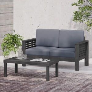 merax outdoor acacia wood loveseat and coffee table patio conversation set with cushions