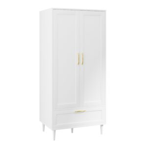 gyger wardrobe closet with drawer, armoires and wardrobes with shelves and hanging rail,freestanding wooden wardrobe cabinet for bedroom,white