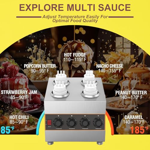 Professional Countertop Electric Sauce Warmer Dispenser with Pump 30-85℃ (4 grids) for Hotels, Restaurants,110V