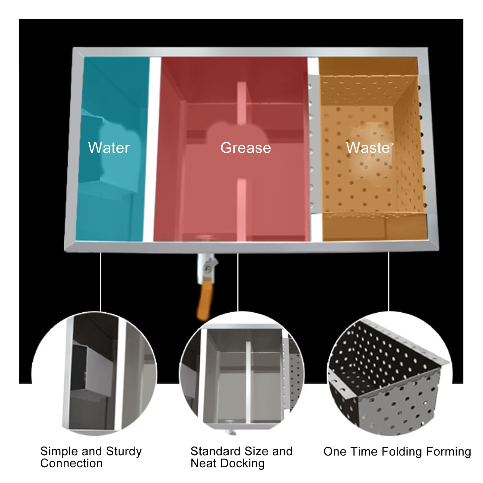 Stainless Steel Grease Trap 3 Level Filtration with Locks Rubber Seals Removable Filter Basket for Kitchen Restaurant