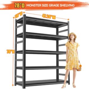 BEESTMUEBLE 3000LBS Garage Shelving, Garage Storage Shelves, Heavy Duty Shelving, 5 Tier Adjustable Garage Shelves, Metal Shelves for Garage Storage Rack Industrial Shelving,47.24''W X 78''H X18''D