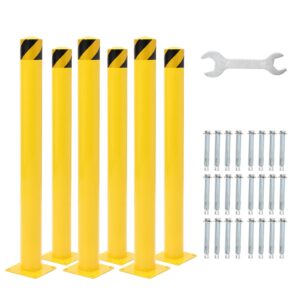 garveetech safety bollards 6 pack - 48 inch heavy-duty yellow steel posts with 4.5 inch diameter & 8 anchor bolts for effective traffic control & driveway barriers