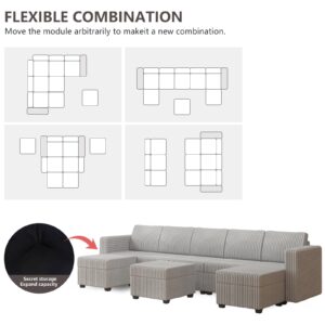 Wimarsbon U Shaped Sofa-Modular Sectional Sofa Couch, Modern Faux Mink Fur Sectional Couches Modular Sofa with Storage Ottoman, Comfy Modular Sofa Couch for Living Room(Grey, 5+3)