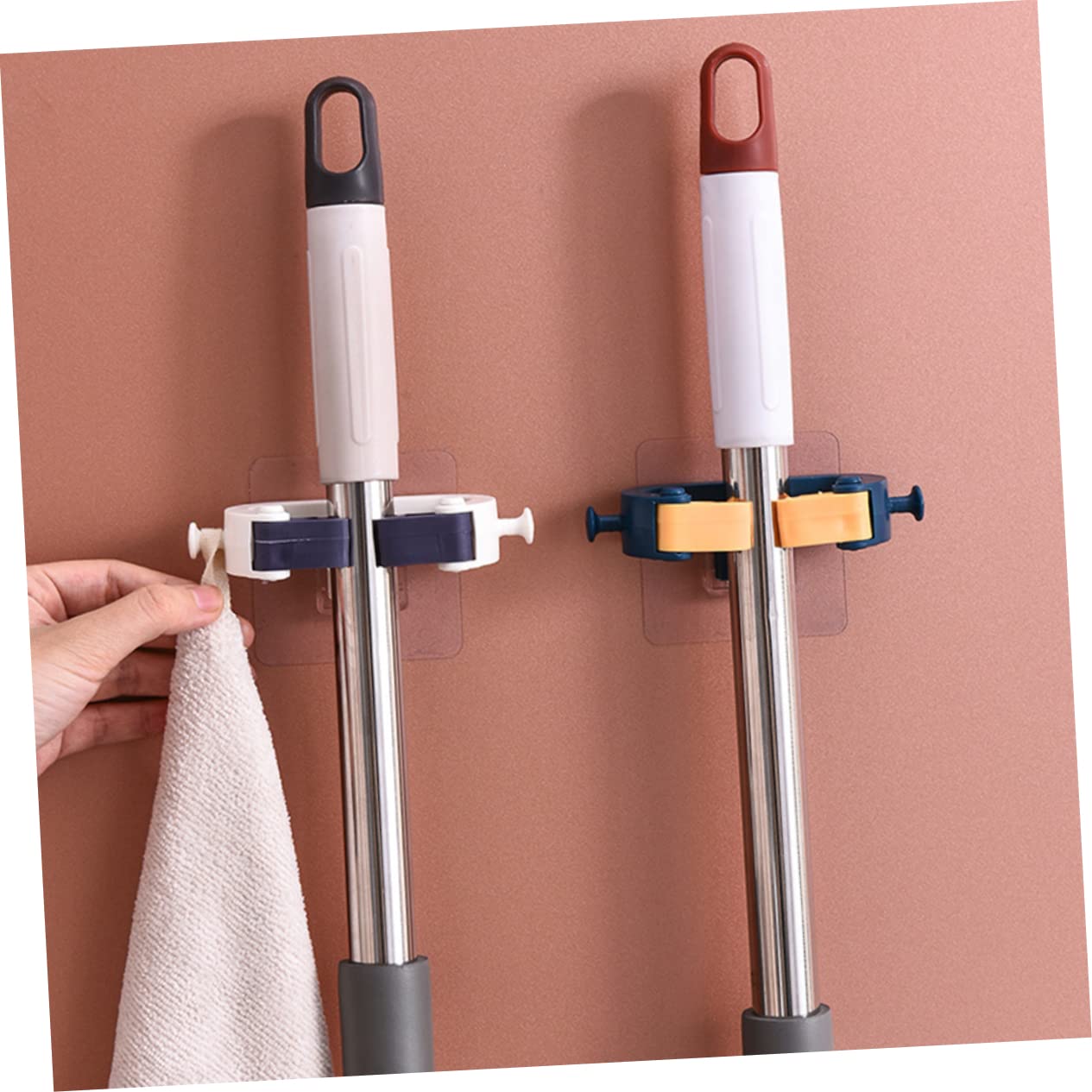 BUTIFULSIC 2pcs Mop Hanger Broom Holder Wall Mount Clothing Mounted Mop Holder Broom Mop Wall Hooks Wall Mounted Clothing Rack Broom Wall Holder Wall Mounted Clothes Rack Mops White