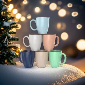 Francois et Mimi Set of 6 12oz Designer Ribbed Style Colorful Ceramic Coffee Mugs, Coffee Cups Gift Set for Coffee, Tea, Cocoa and More. Dishwasher and Microwave Safe.