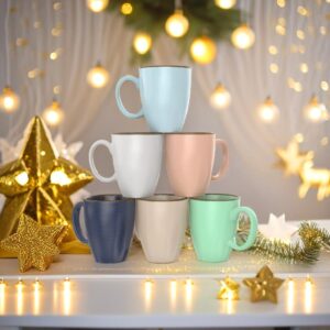 Francois et Mimi Set of 6 12oz Designer Ribbed Style Colorful Ceramic Coffee Mugs, Coffee Cups Gift Set for Coffee, Tea, Cocoa and More. Dishwasher and Microwave Safe.