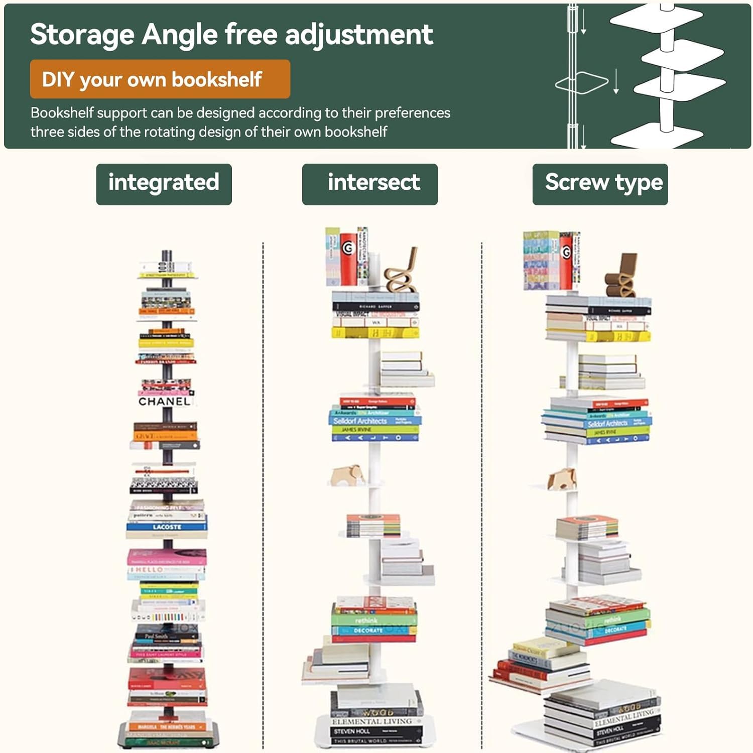 YCHMYYXGS 9 Tier Spine Bookshelf, Rotating Bookshelf, Height-Adjustable Rotating Vertical Spine Book Tower, for Living Room, Bedroom, Study Room, Home Theater, etc (Yellow)