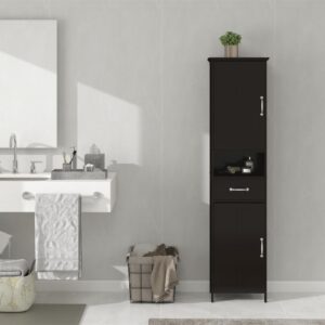 locsear tall bathroom storage cabinet, black bathroom cabinets freestanding, narrow storage cabinet w/adjustable shelves for home, kitchen, versatile, anti-tipping