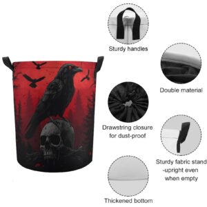 HOMCURSH Watercolor Gothic Skeleton Crow Freestanding Collapsible Laundry Hampers Abstract Rustic Halloween Theme Forest Animal Crow Laundry Room Organizers, Home Bedroom Organizers 44x35cm