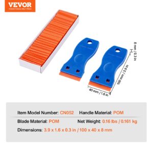 VEVOR 2PCS Razor Blade Scraper,Plastic Scraper Tool with 120PCS Plastic Blades,Cleaning Scraper Remover for Stickers,Decals,Adhesive,Labels,Paint from Glass, Car,Window,Caulk,No Scratches,Blue