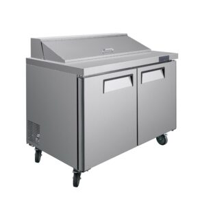 quantum commercial grade mega top sandwich/salad prep table | stainless steel | 2 door | insulated lid | cutting board included | (18) 1/6 size pans included | 48.2” w x 34” d x 46.5” h