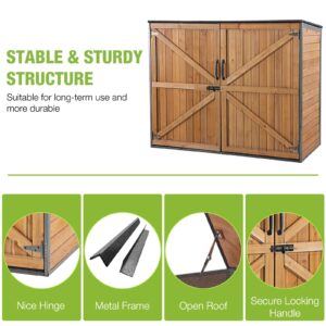 GUTINNEEN Outdoor Storage Shed,Wood & Metal Vertical Cabinet with Waterproof Roof,Small Shed for Garden,Garbage Can,Bike,Tool