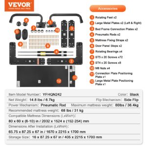 VEVOR Murphy Bed Kit, Queen Size, Horizontal DIY Wall Bed Mechanical Hardware Kit, Pneumatic Lever Heavy Duty Bed Frame Support, Folding Cabinet Wall Bed Space Saving Design for Guestroom