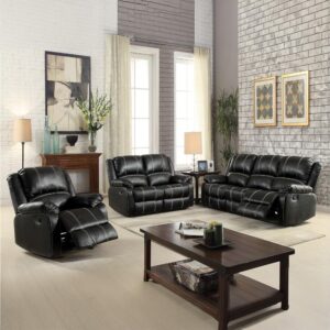 Wekuku Acme Zuriel Motion Loveseat, Black Synthetic Leather Lv52286