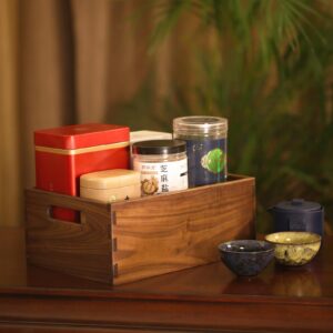 Black Walnut Wood Storage Basket Solid Wood Tabletop Cosmetic Skin Care Office Grocery Organizer Storage Box