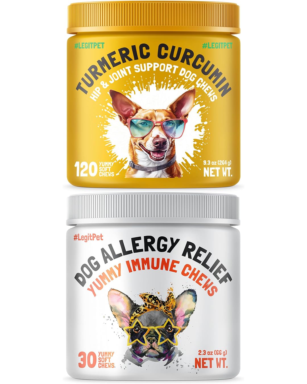 Allergy Relief Chews for Dogs & Immune & Digestive Supplement 30 Soft Treats and Turmeric Curcumin Hip & Joint Dogs Supplement Anti-Inflammatory Support for Arthritis & Mobility 120 Soft Chews