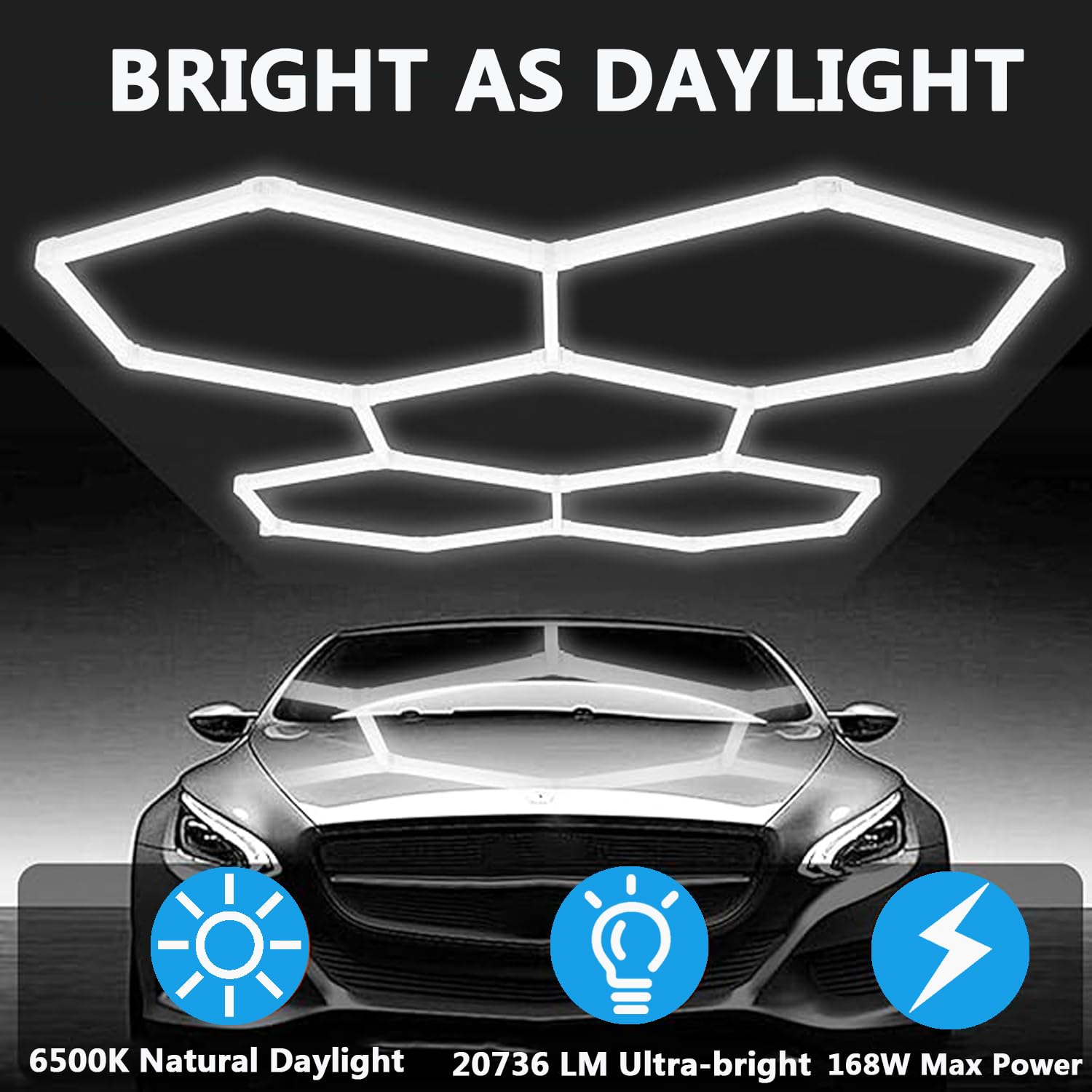 DHXYHQY LED Hexagon Garage Lights, Hexagon Honeycomb Lights, 192W, 20736LM, 6500K Super Bright, 5 Grid Systems Car Detailing Ceiling LED Light for Garage Warehouse Workshop Basement Gym