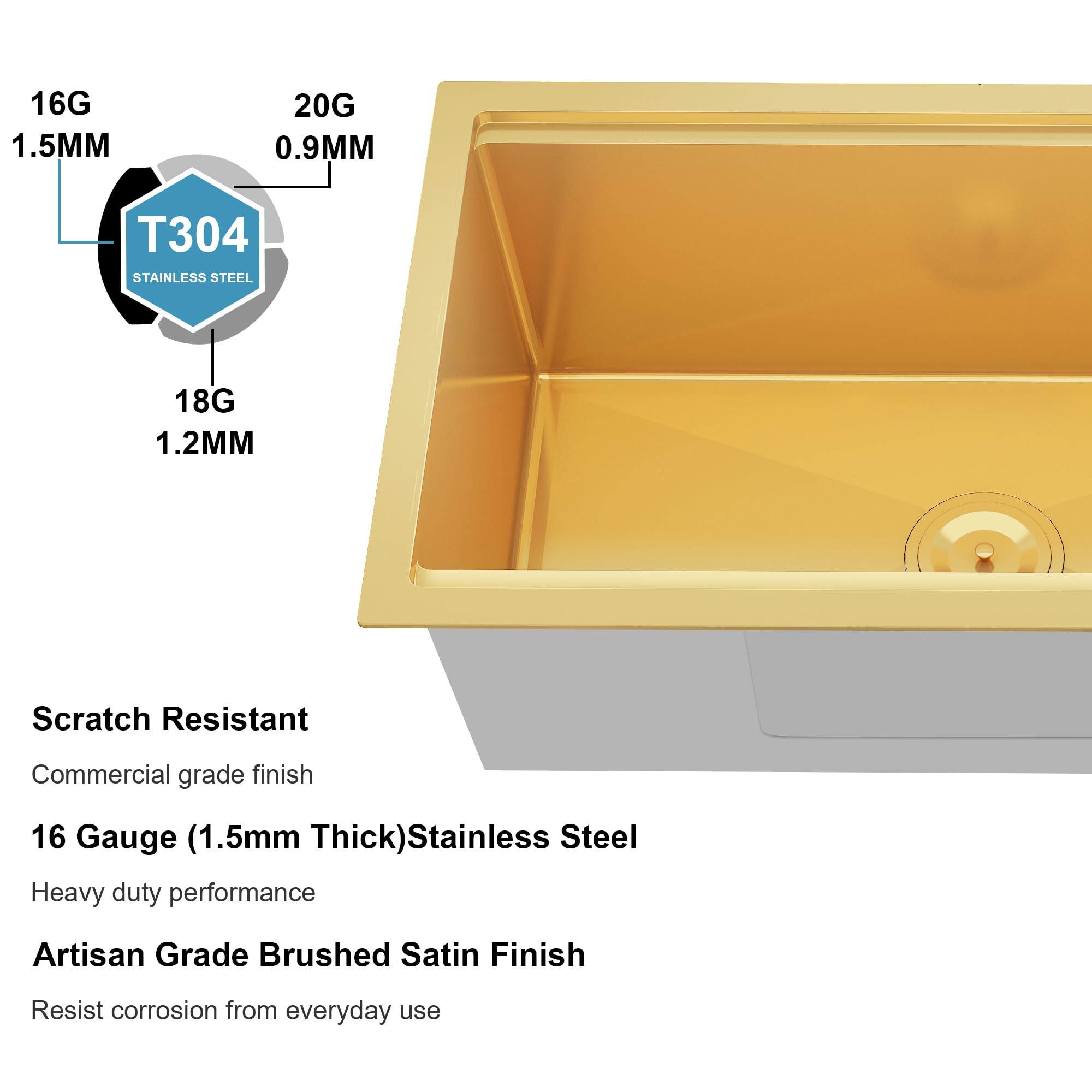 JoviPrime 32 Inch Gold Kitchen Sink Workstation Undermount Stainless Steel 16 Gauge Kitchen Sink Handmade Deep Single Bowl Kitchen Sink with Accessories 32" x 18" x 10"