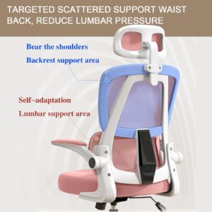 HDHNBA Office Chair High Back Ergonomic Office Chair with Lumbar Support Adjustable Headrest 3D Armrest and Lumbar Support for Home Office Chair Swivel Mesh Office Chair Pink Chair