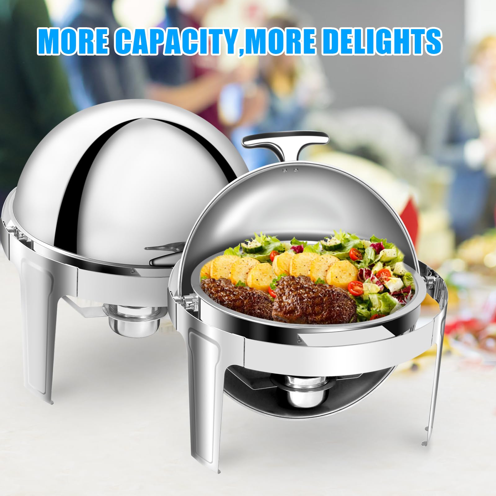 XYJBHB 6.5 QT Round Roll Top Chafing Dish Buffet Set, Stainless Steel Food Warmer with Lid, Food Pans, Water Pan and Fuel Holders for Parties, Birthday and Weddings