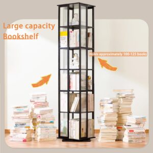 wrdela Rotating Bookshelf, 360 Display Corner Bookshelf for Small Space, 6 Tier Floor Standing Bookcase Storage Rack, Bamboo Narrow Organizer for Kid’s Playroom, Bedroom and Living Room (Black)