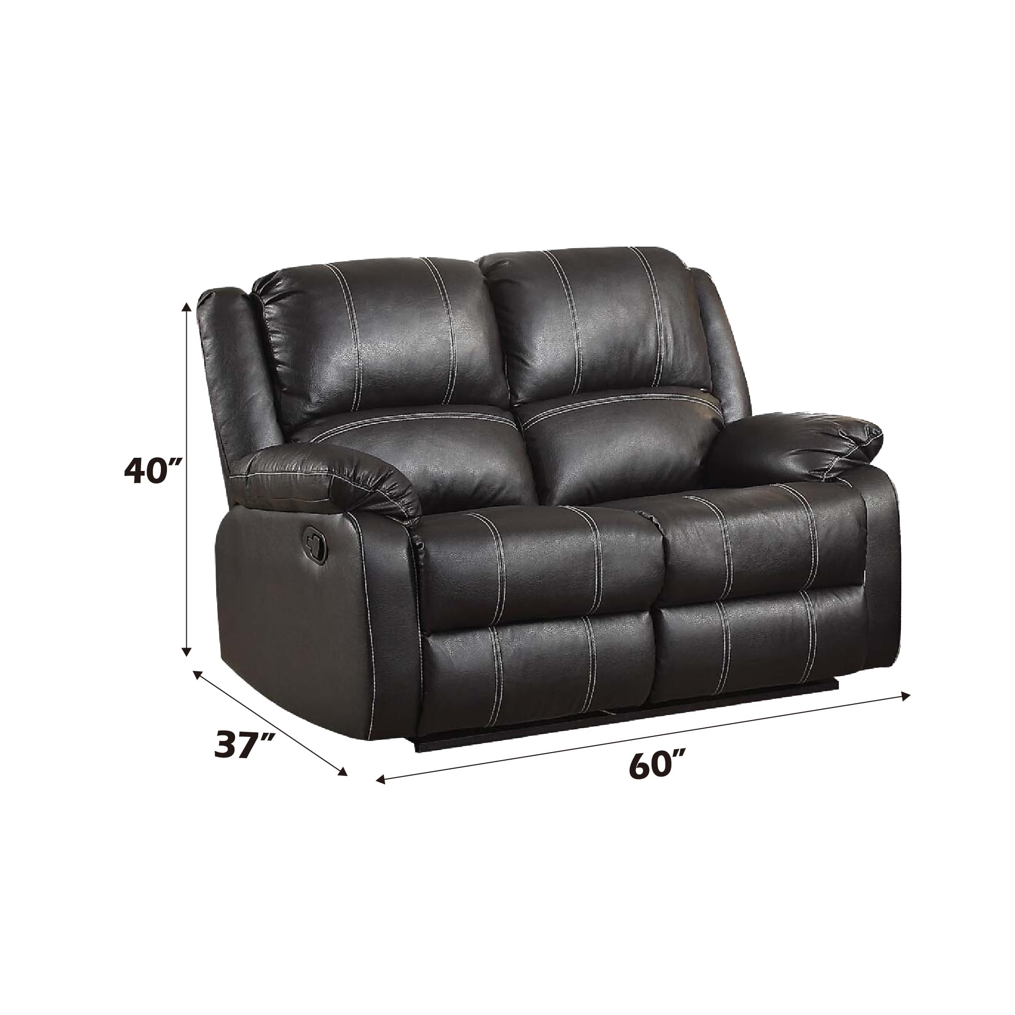 Wekuku Acme Zuriel Motion Loveseat, Black Synthetic Leather Lv52286