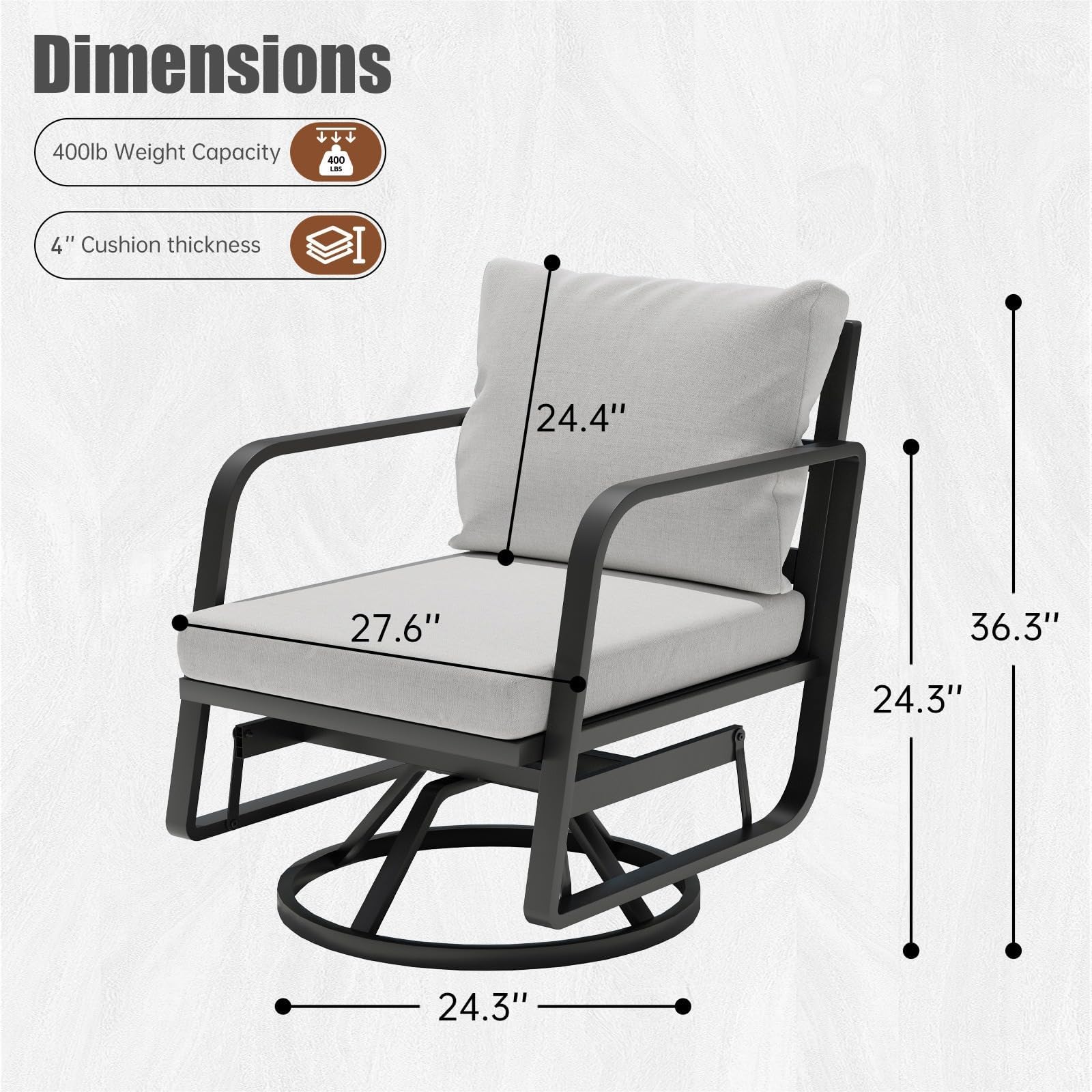 Patio Chairs Swivel Rocker Set: 1Set Aluminum Alloy Ensemble with 360° Swivel Rocking Chairs, Rust-Resistant Frame Cushions -Perfect for Backyard, Deck, Porch, and Balcony Decoration (1chair Only)