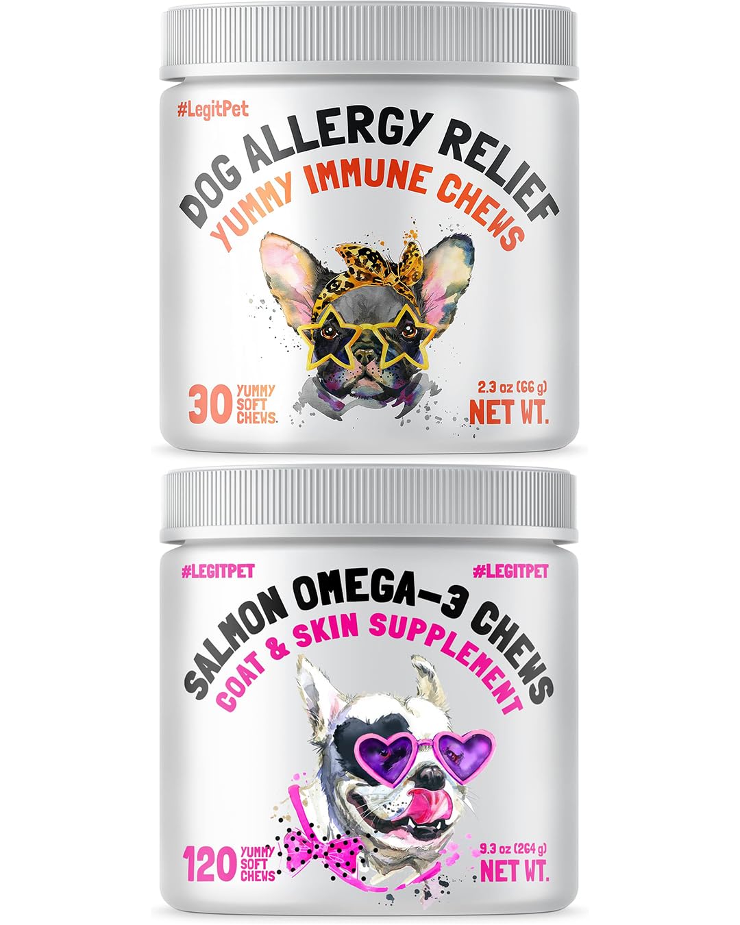 Allergy Relief Chews for Dogs & Immune & Digestive Supplement 30 Soft Treats and Omega 3 Alaskan Salmon Oil Treats for Dogs 120 Fish Oil Chew Supplement 120 Soft Treats