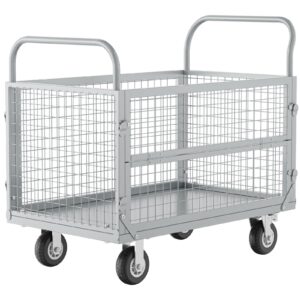 platform truck cart with cage,5in1 heavy duty flatbed cart, foldable hand truck flat cart, load 2500lb with 4 swivel casters,multi-functional push cart for grocery, laundry, shelving, pantry