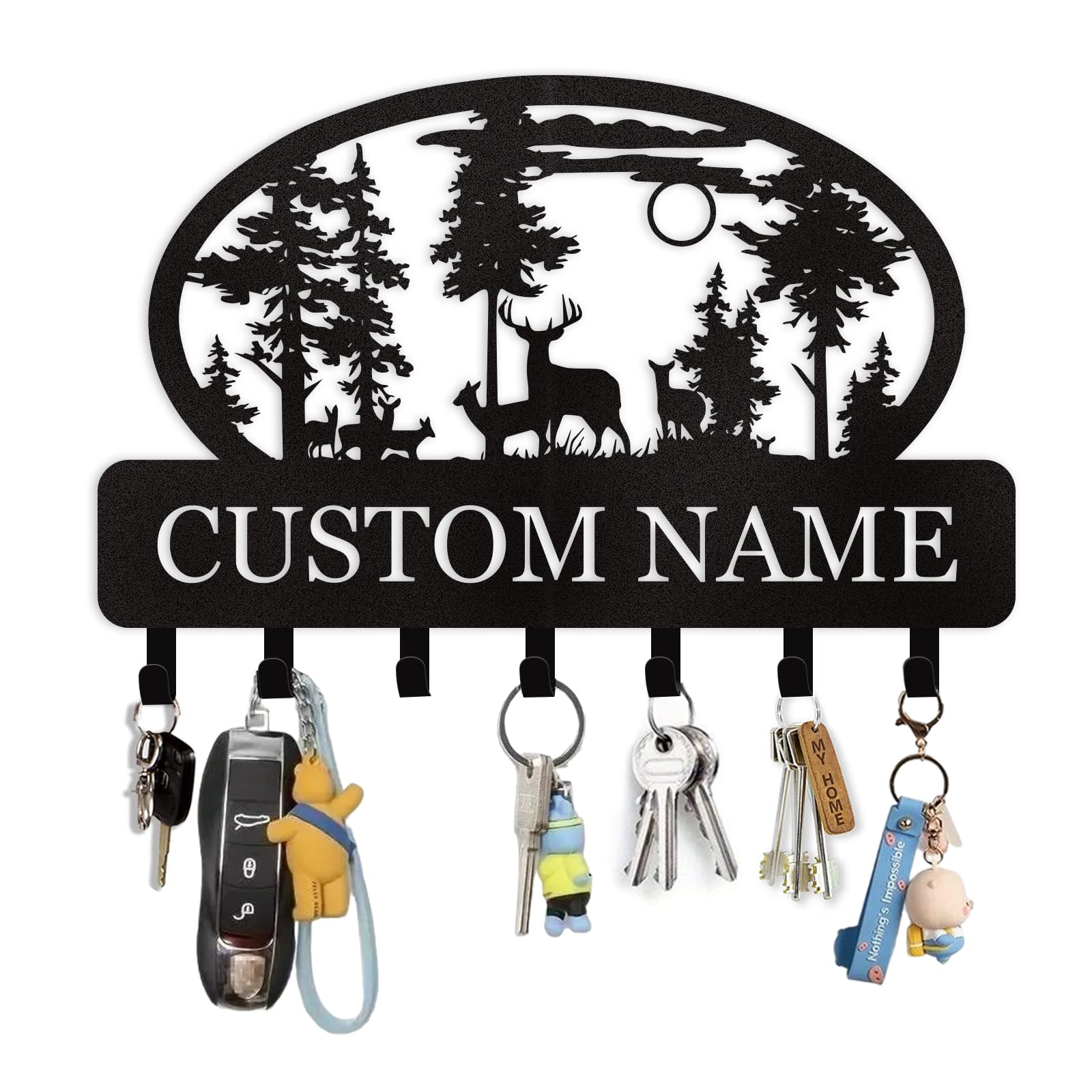 Dyoart Personalized Key Holder for Wall, Custom Metal Deer Cabin Key Hooks with Name, Metal Key Holder Hooks Organizer Rack, Key Hanger Decor for Kitchen, Entryway, Hallway, Office, Doorway