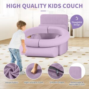 wanan Modular Kids Play Couch, 8PCS Kids Couch with Balls and Tunnel, Kids Couch for Playroom and Bedroom, Kids Modular Couch for Playing, Creativing, Modular Couch Kids (Blueberry)