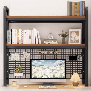 2-tier desk shelf, 45.3" multipurpose desktop organizer shelf with grid panel, computer desktop bookcase bookshelf storage rack for home office dorm,black