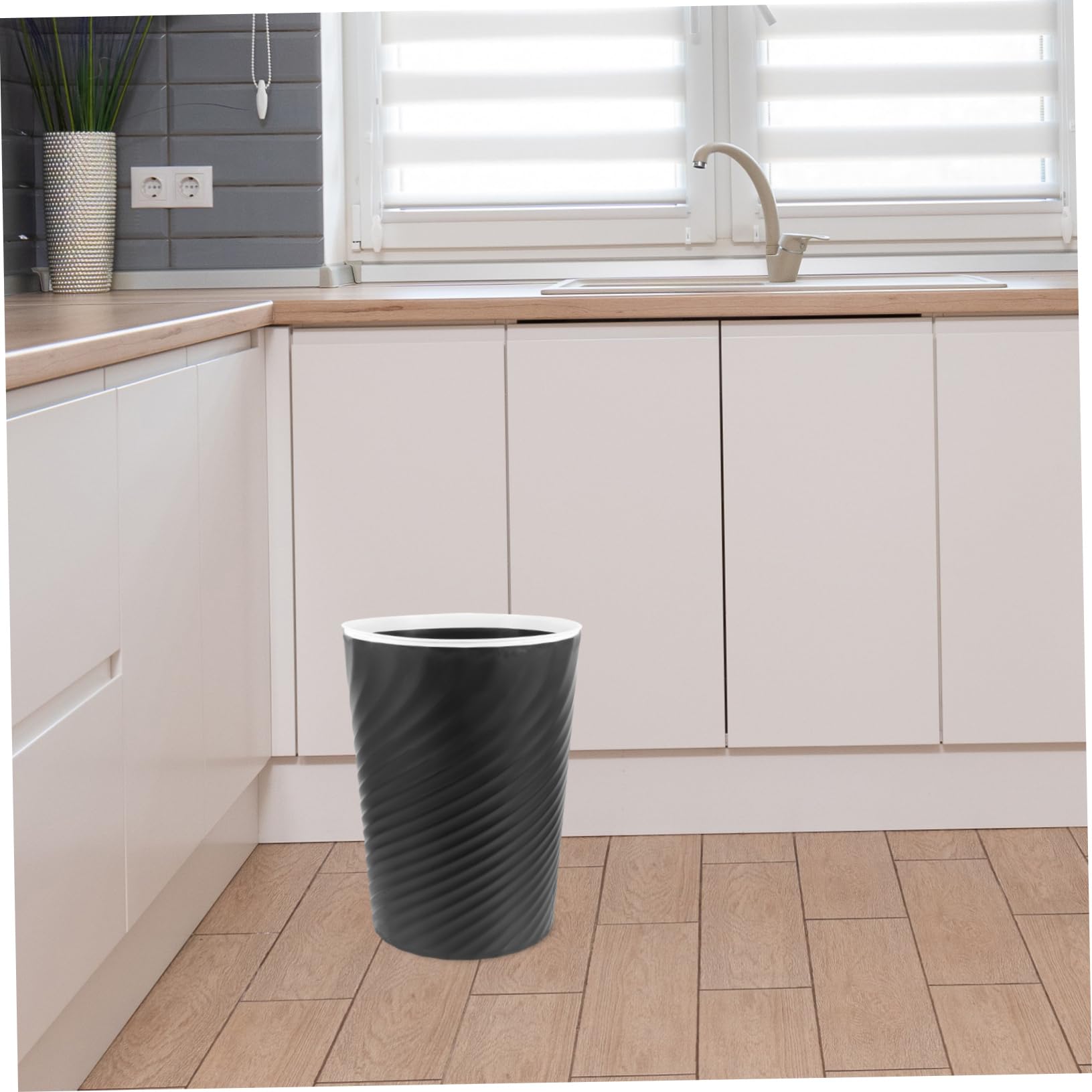 ANDRESLAD Household Open Belt Waste Basket for Kitchen Large Capacity Trash Bin Office Trash Can Kitchen Compost Bin Bedroom Trashcan Garbage Bin Bedroom Garbage Can Waste Bins Black Plastic