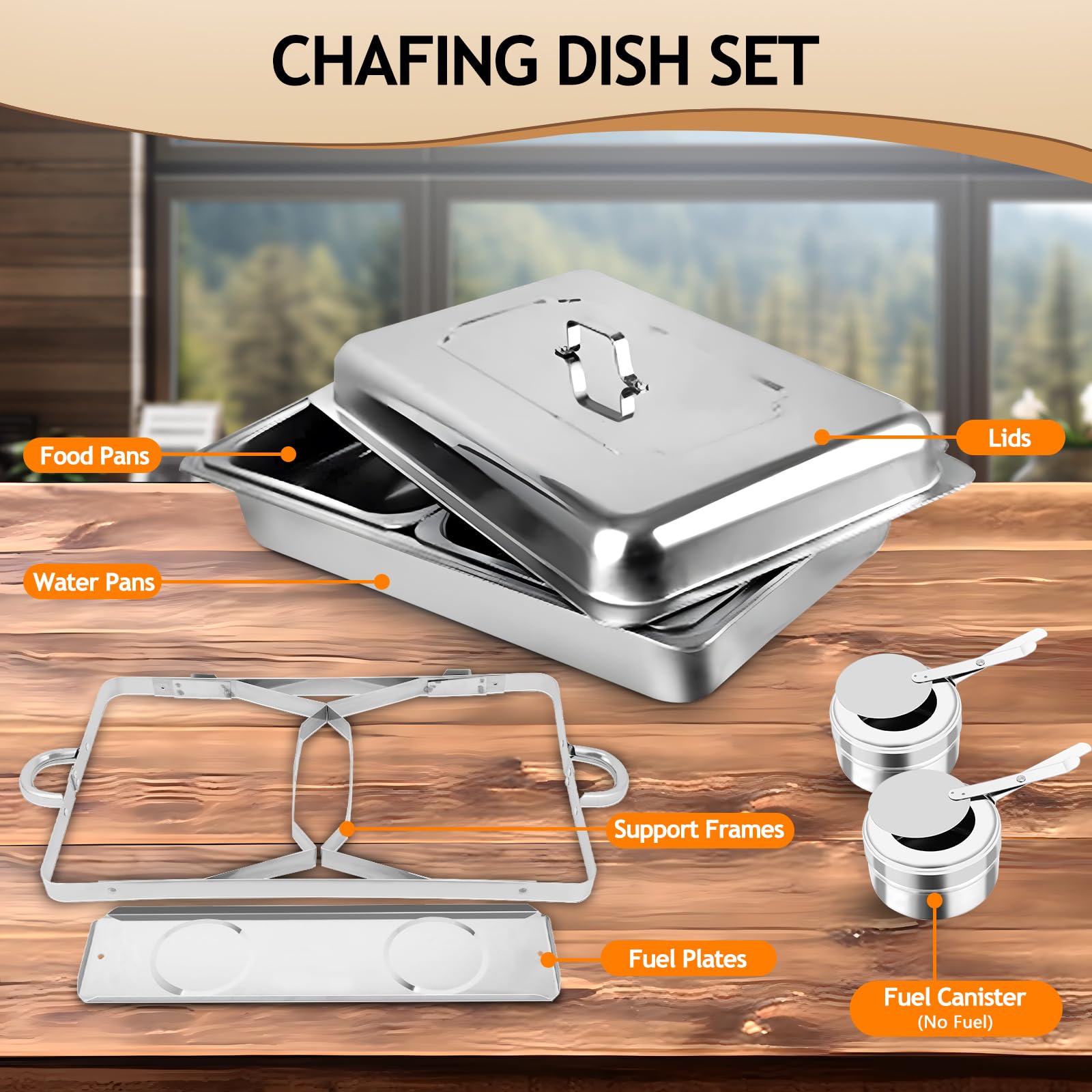 XYJBHB 2 Pack Stainless Steel Chafing Dish 8 QT Half Size Chafing Dish Buffet Set Silver Rectangular Catering Chafer Warmer for Buffet Banquet Party Catering Supplies