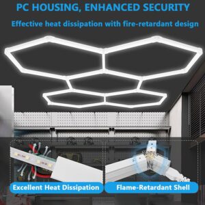 DHXYHQY LED Hexagon Garage Lights, Hexagon Honeycomb Lights, 192W, 20736LM, 6500K Super Bright, 5 Grid Systems Car Detailing Ceiling LED Light for Garage Warehouse Workshop Basement Gym