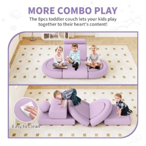 wanan Modular Kids Play Couch, 8PCS Kids Couch with Balls and Tunnel, Kids Couch for Playroom and Bedroom, Kids Modular Couch for Playing, Creativing, Modular Couch Kids (Blueberry)