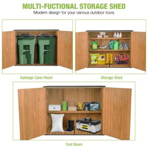 GUTINNEEN Outdoor Storage Shed,Wood & Metal Vertical Cabinet with Waterproof Roof,Small Shed for Garden,Garbage Can,Bike,Tool