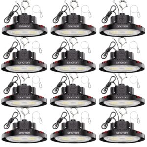 cinoton ufo led high bay light, 160w/120w/80w switchable, ac100-277v led shop lights with us plug, 24000lm dimmable 0-10v commercial bay lighting for garage workshop 5000k daylight-ul listed, 12 pack