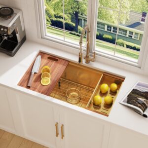 joviprime 32 inch gold kitchen sink workstation undermount stainless steel 16 gauge kitchen sink handmade deep single bowl kitchen sink with accessories 32" x 18" x 10"