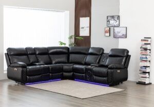 power recliner sofa sectional couches with speaker led light strip cup holders console table storage for home theater living room office