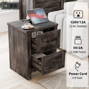 LUXOAK Bedroom Dresser and Nightstand 3 Piece Set, 1 X Wood Rustic 6 Drawer Storage Dresser, Nightstand Set of 2 with Charging Station, Farmhouse Bedroom Furniture Set, Dark Rustic Oak