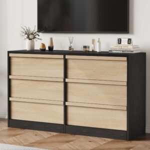 gaomon 6 drawer dresser for bedroom, modern dresser organizer storage chest, wooden double chest of drawers for bedroom, living room, nursery