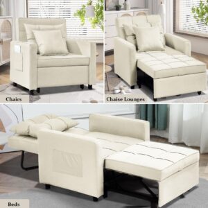 NSIRONS Convertible Chair Bed,Folding Sofa Bed Chair with Adjustable Backrest, 3-in-1Multi-Functional Pull Out Sleeper Chair Bed Single Armchair Sofa Bed with Side Pocket (White)