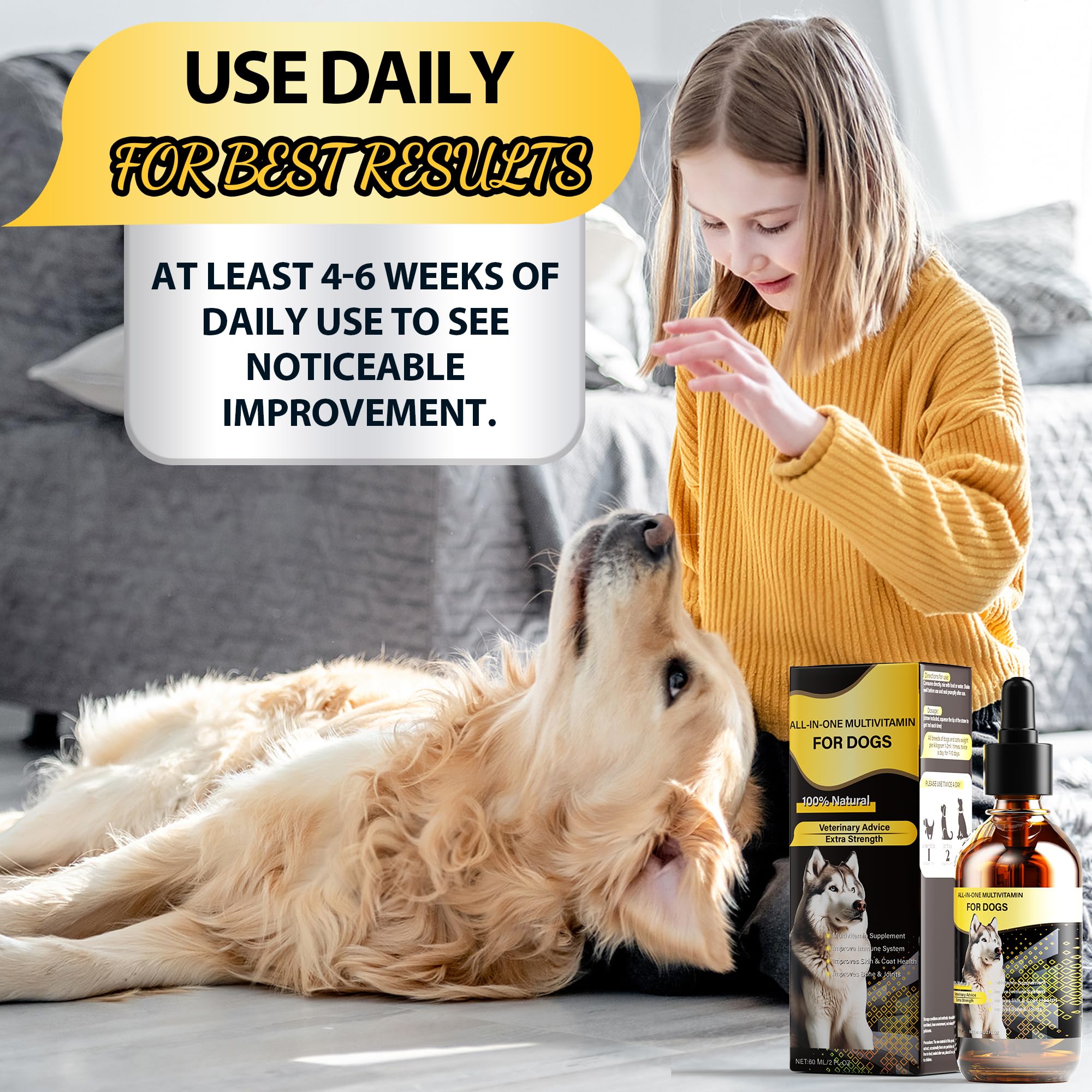 Dog Multivitamin Liquid, 13-In-1 Dog Vitamins Extra Strength to Improve Dog’s Digestive, Immune, Skin, Coat, Bone, Joints Health, 60 Ml Nature Dog Vitamins and Supplements for All Ages Breed Sizes Dog